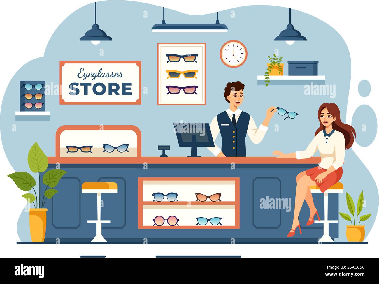 Vector Illustration of an Eyeglasses Store or Optical Shop featuring ...