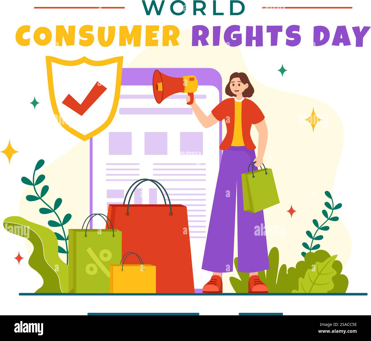World Consumer Rights Day Vector Illustration on 15 March with Shopping ...