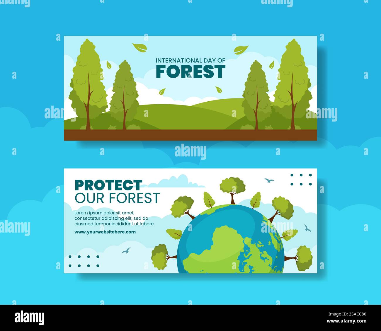 Forest Day Horizontal Banner Flat Cartoon Hand Drawn Templates ...
