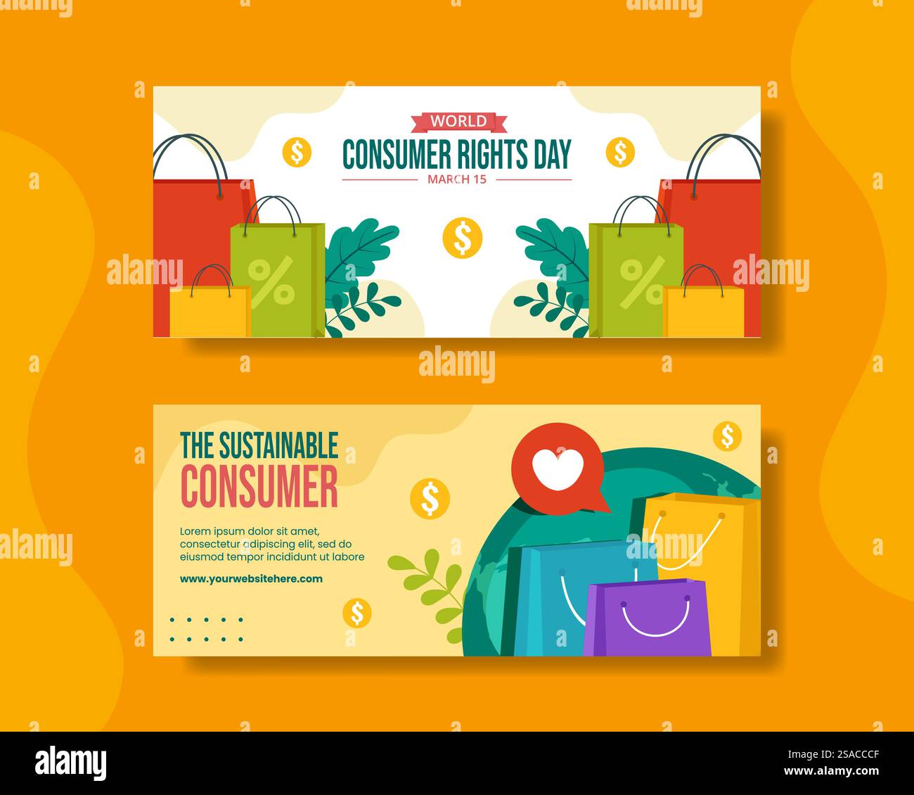 Consumer Rights Day Horizontal Banner Flat Cartoon Hand Drawn Templates ...