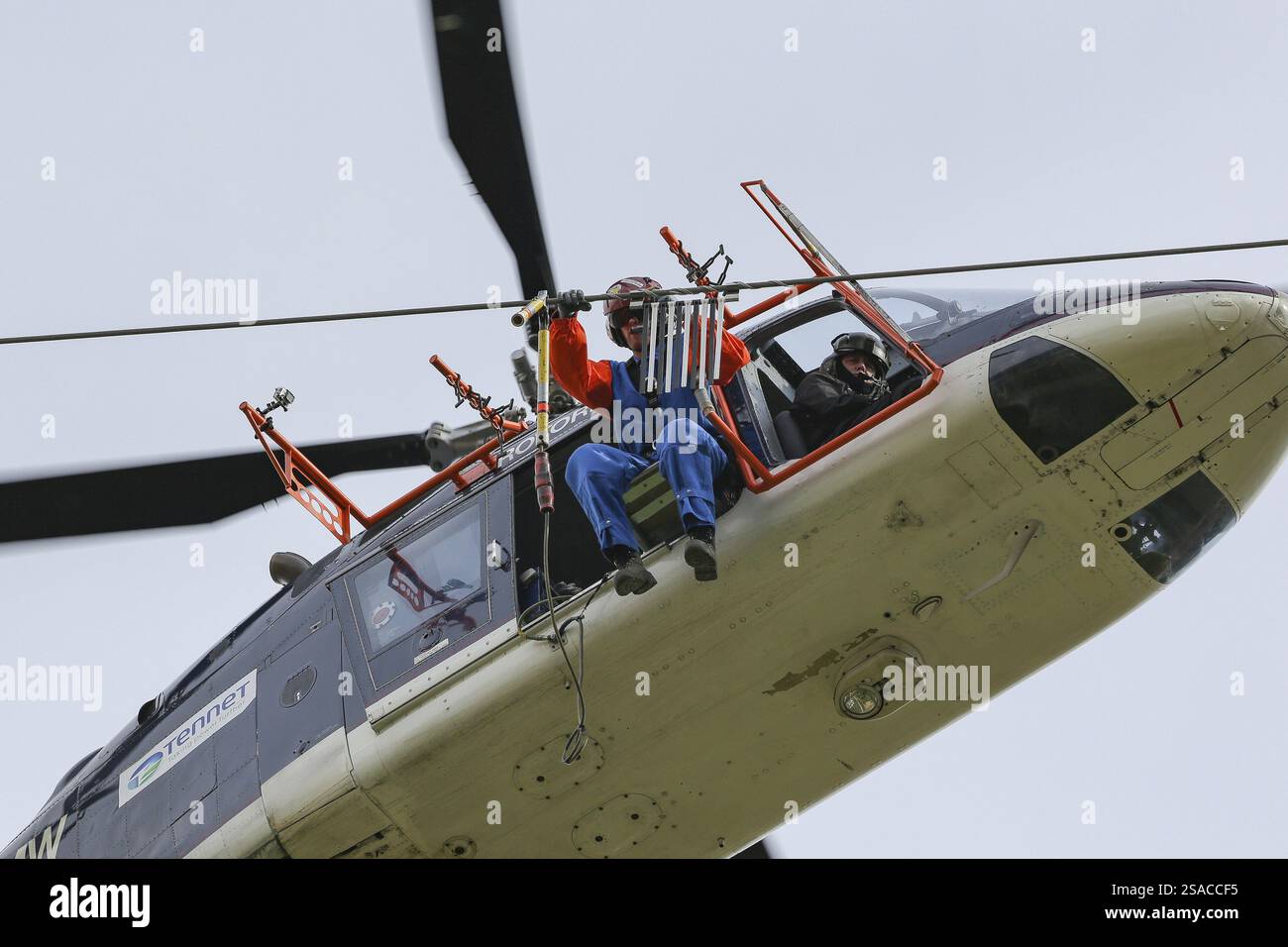 Installation of bird protection markings on overhead power lines by ...