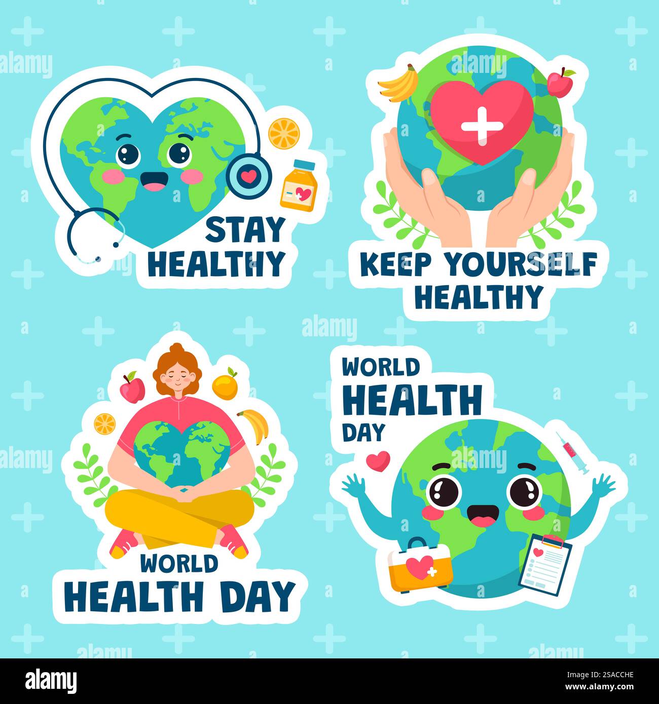 Health Day Label Flat Cartoon Hand Drawn Templates Background ...