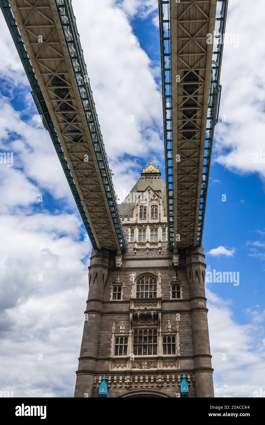 Upward Perspective of Tower Bridge in London with Steel Suspension ...