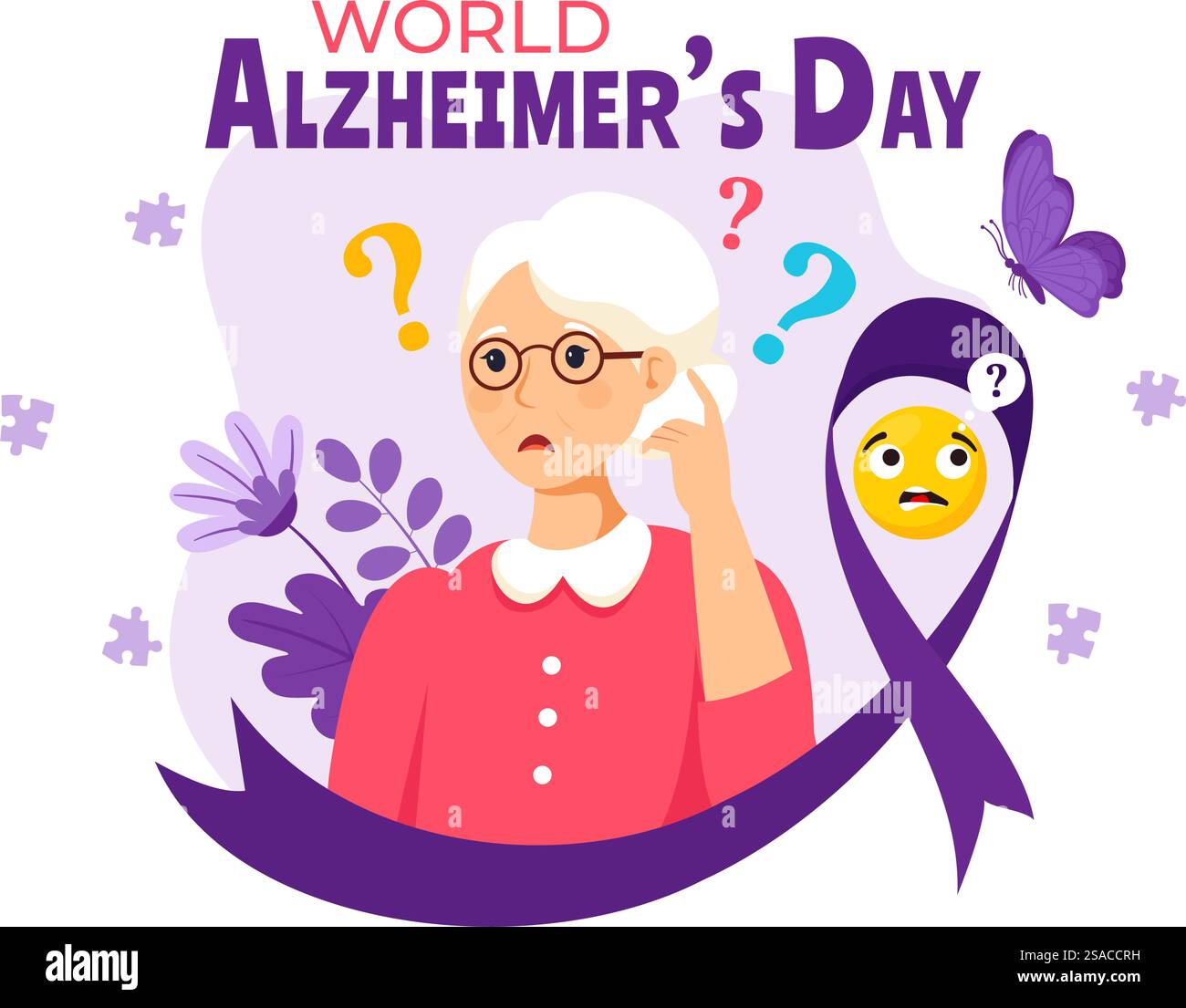 World Alzheimer’s Day Vector Illustration featuring an Elderly and a ...