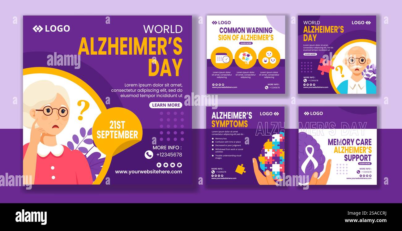 Alzheimer’s Day Social Media Post Flat Cartoon Hand Drawn Templates ...