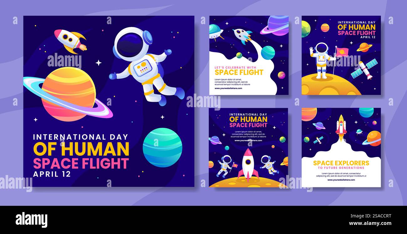Human Space Flight Social Media Post Flat Cartoon Hand Drawn Templates ...