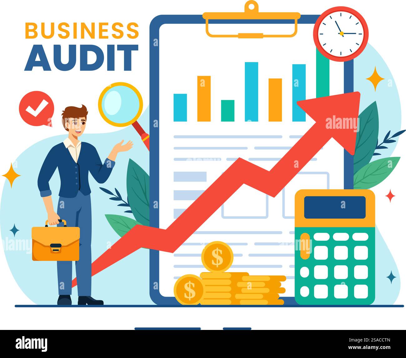 Business Audit Documents Vector Illustration With Charts Accounting Calculations And Financial