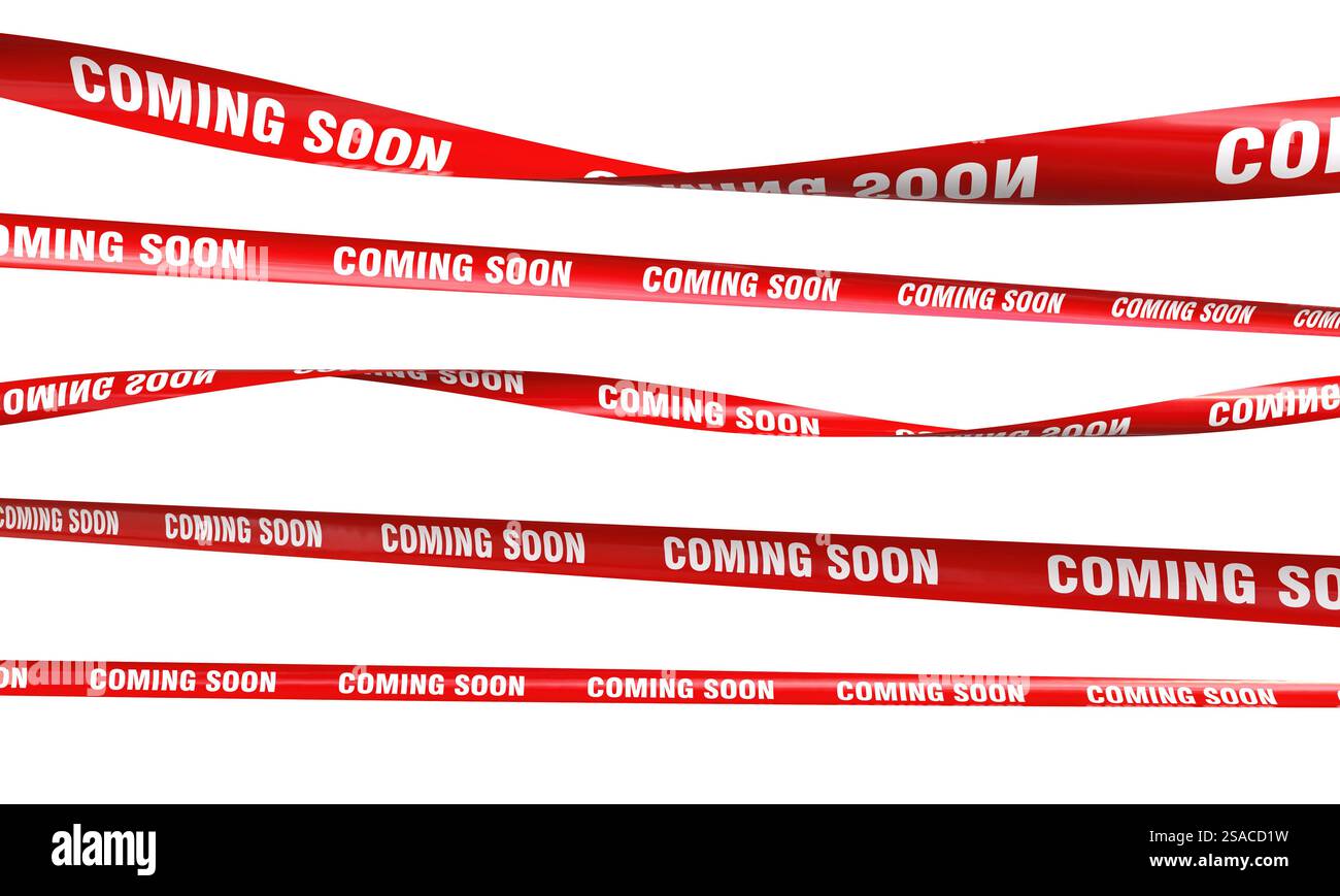 Red ribbons with coming soon text waving on transparent background 3d ...