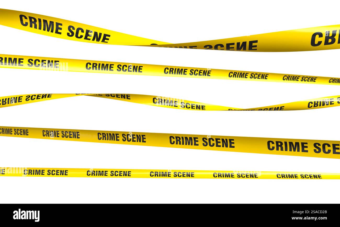 Crime scene tapes restricting access on transparent background 3d Stock Photo - Alamy