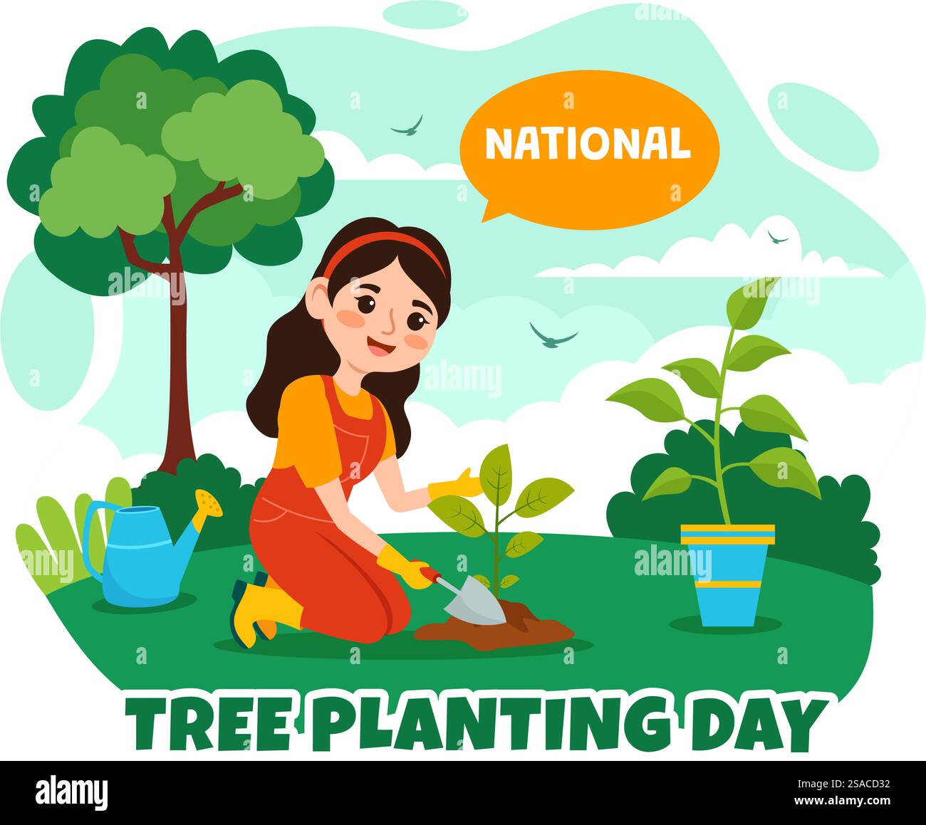 National Tree Planting Day Vector Illustration with Kids Plant Seedling ...