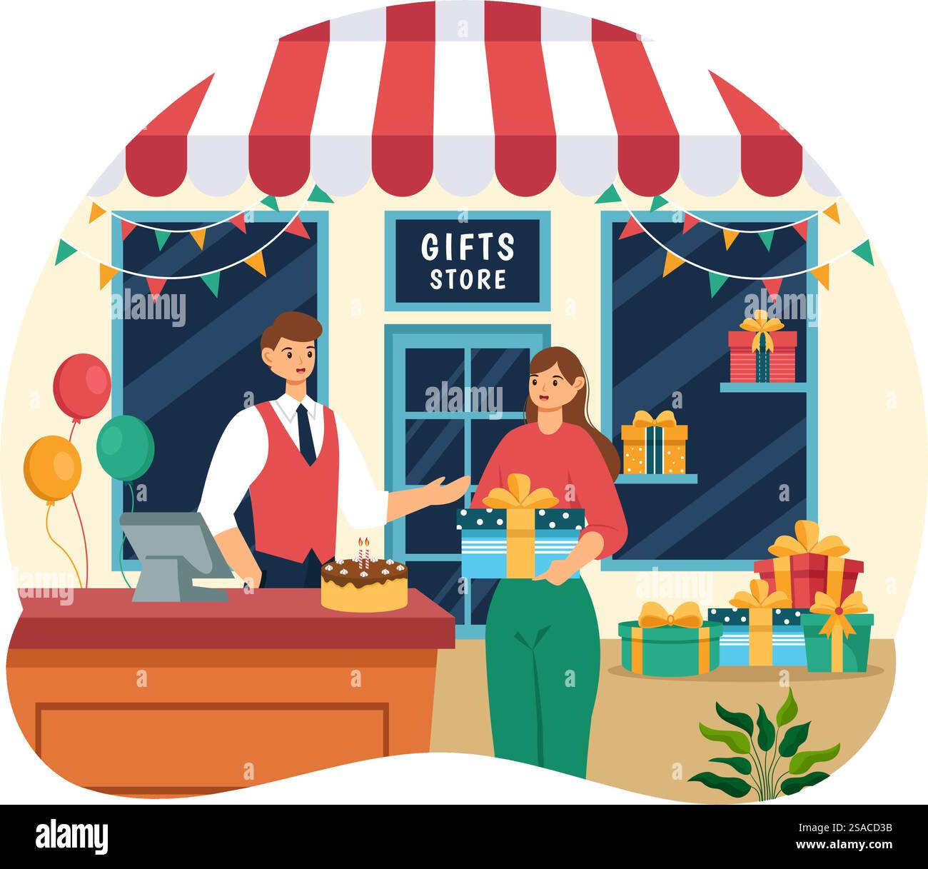 Shopping bag and gift box in cartoon hi-res stock photography and ...