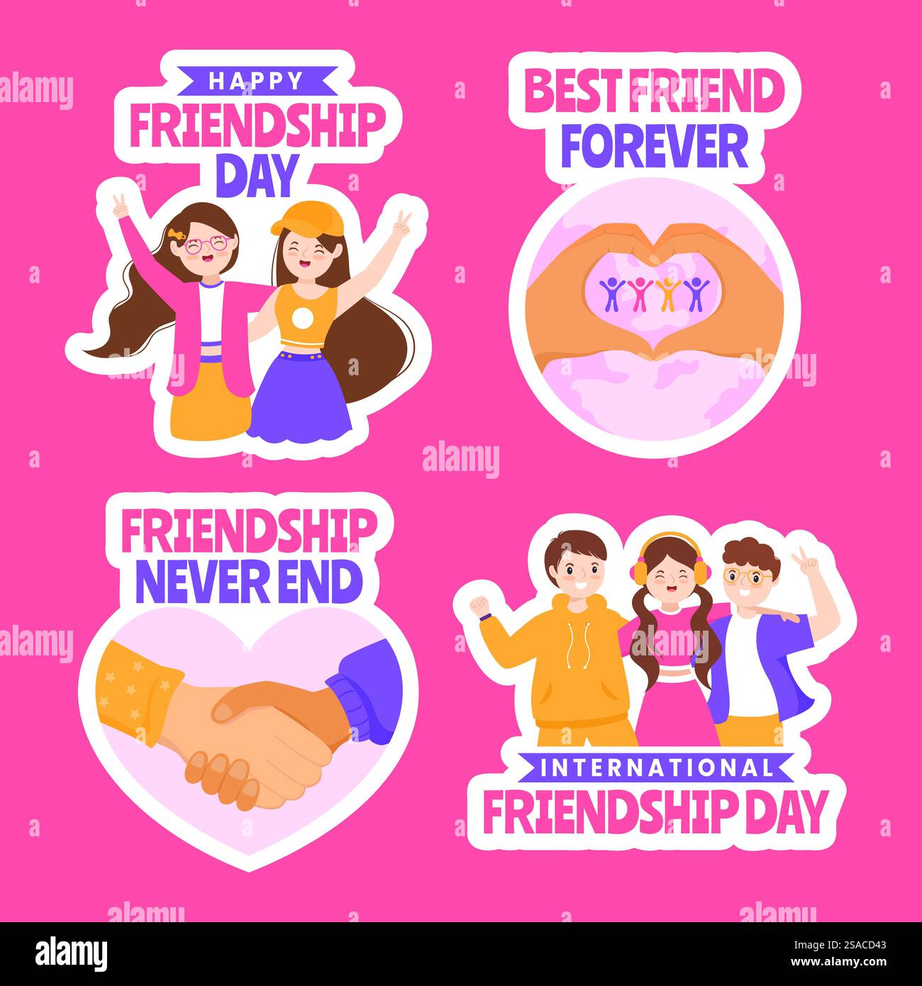 Friendship Day Label Flat Cartoon Hand Drawn Templates Background ...