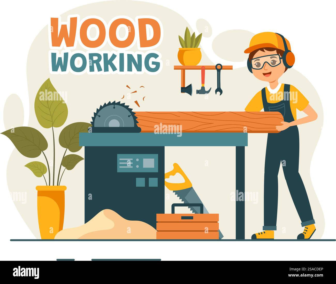 Woodworking Vector Illustration featuring Modern Craftsmen and Workers ...