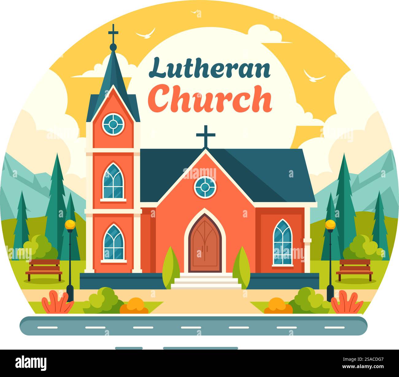 Lutheran Church Vector Illustration featuring a Cathedral Temple ...