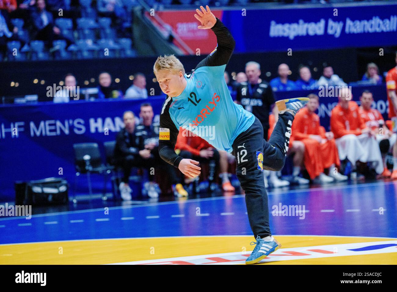 Fornebu 20250129. Denmark's Emil Nielsen during the quarter-final of ...