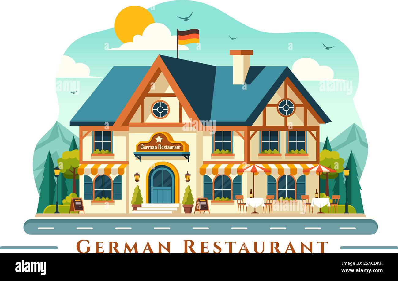 German Food Restaurant Vector Illustration featuring a Collection of ...