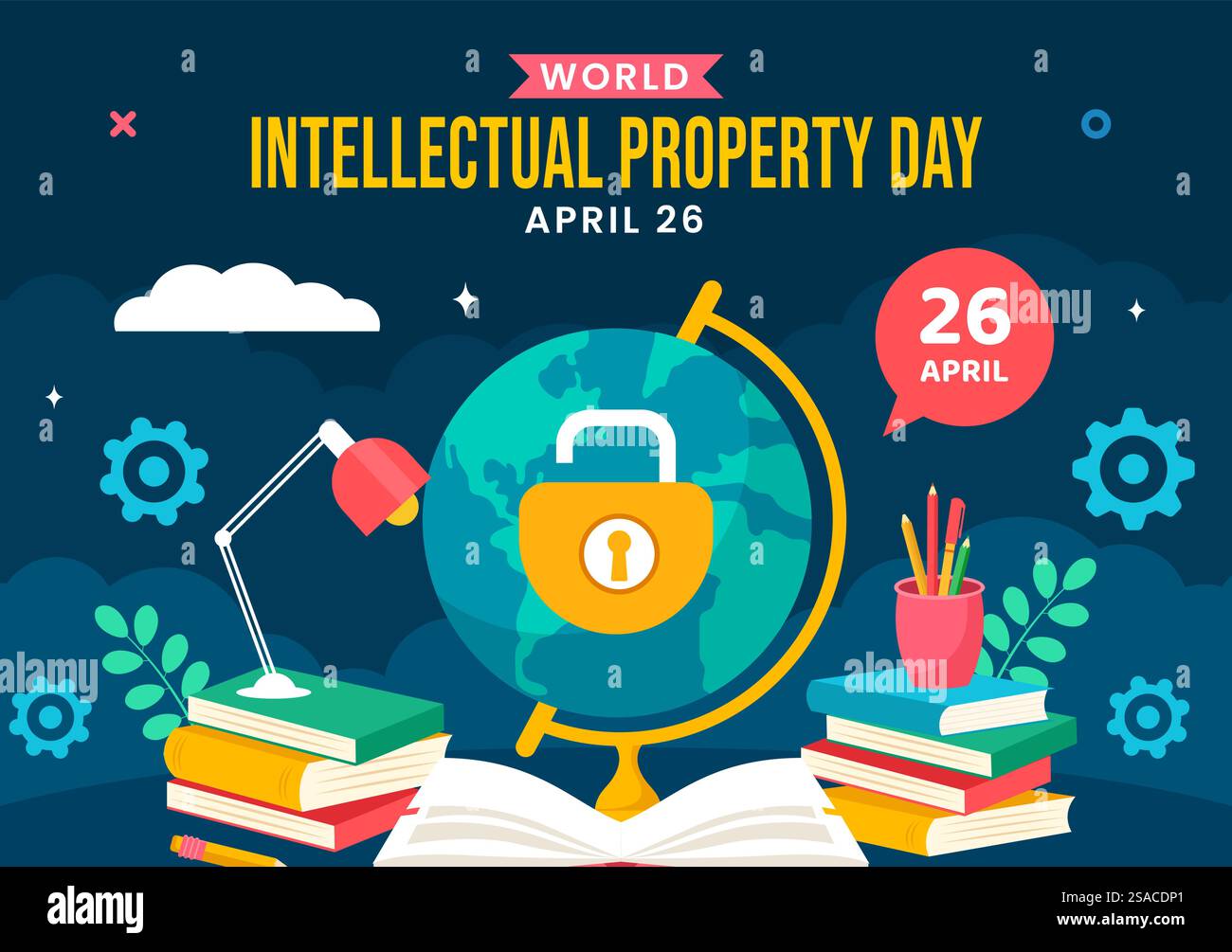 Intellectual Property Day Social Media Background Flat Cartoon Hand ...