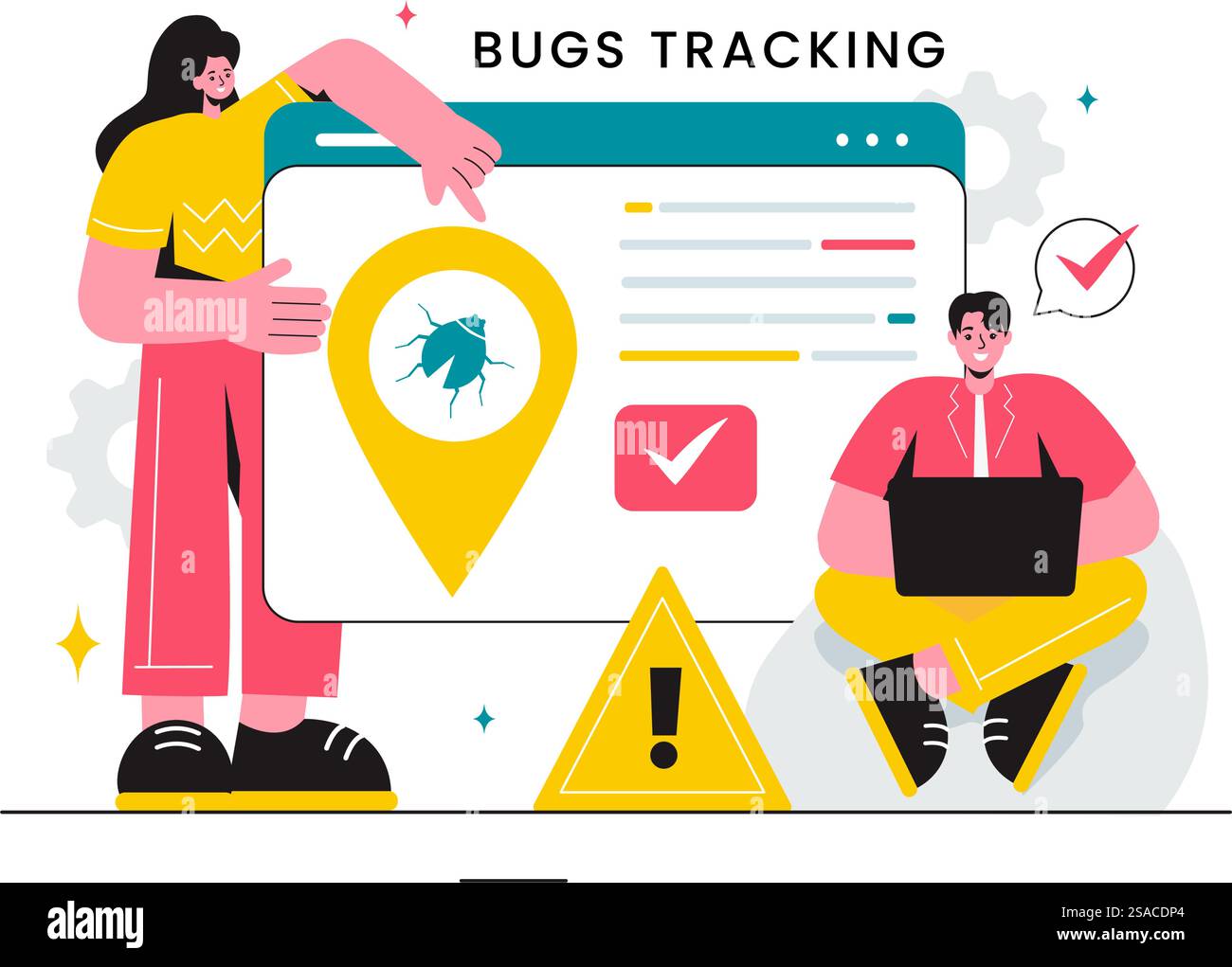 Vector Illustration Of A Bug Tracking Tool With Mobile Phone Protection From Computer Viruses In