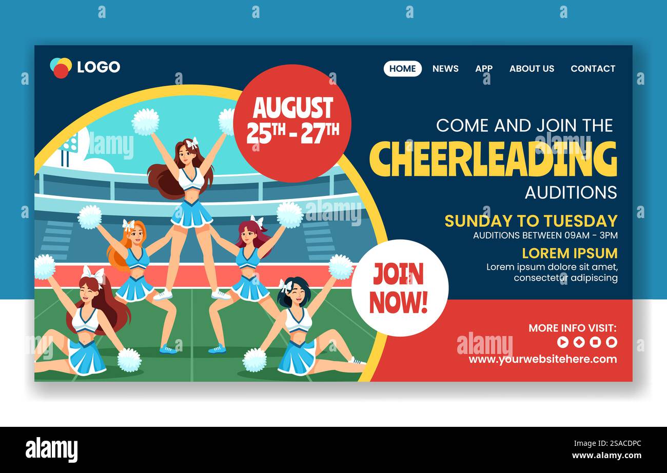 Cheerleading Social Media Landing Page Cartoon Hand Drawn Templates ...