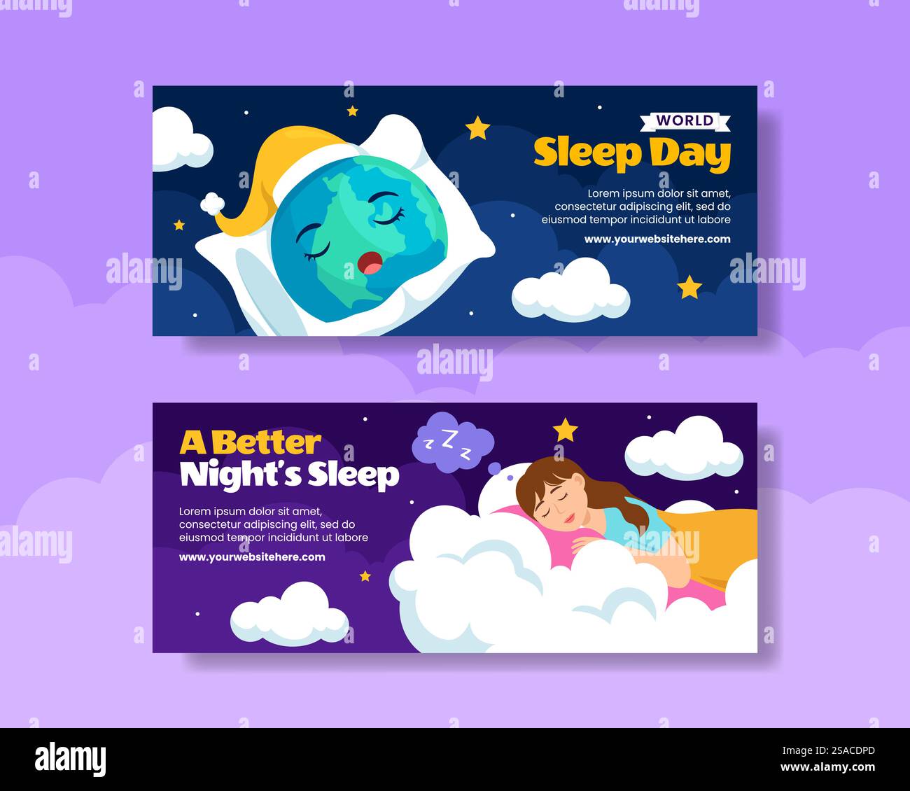 Sleep Day Horizontal Banner Flat Cartoon Hand Drawn Templates ...