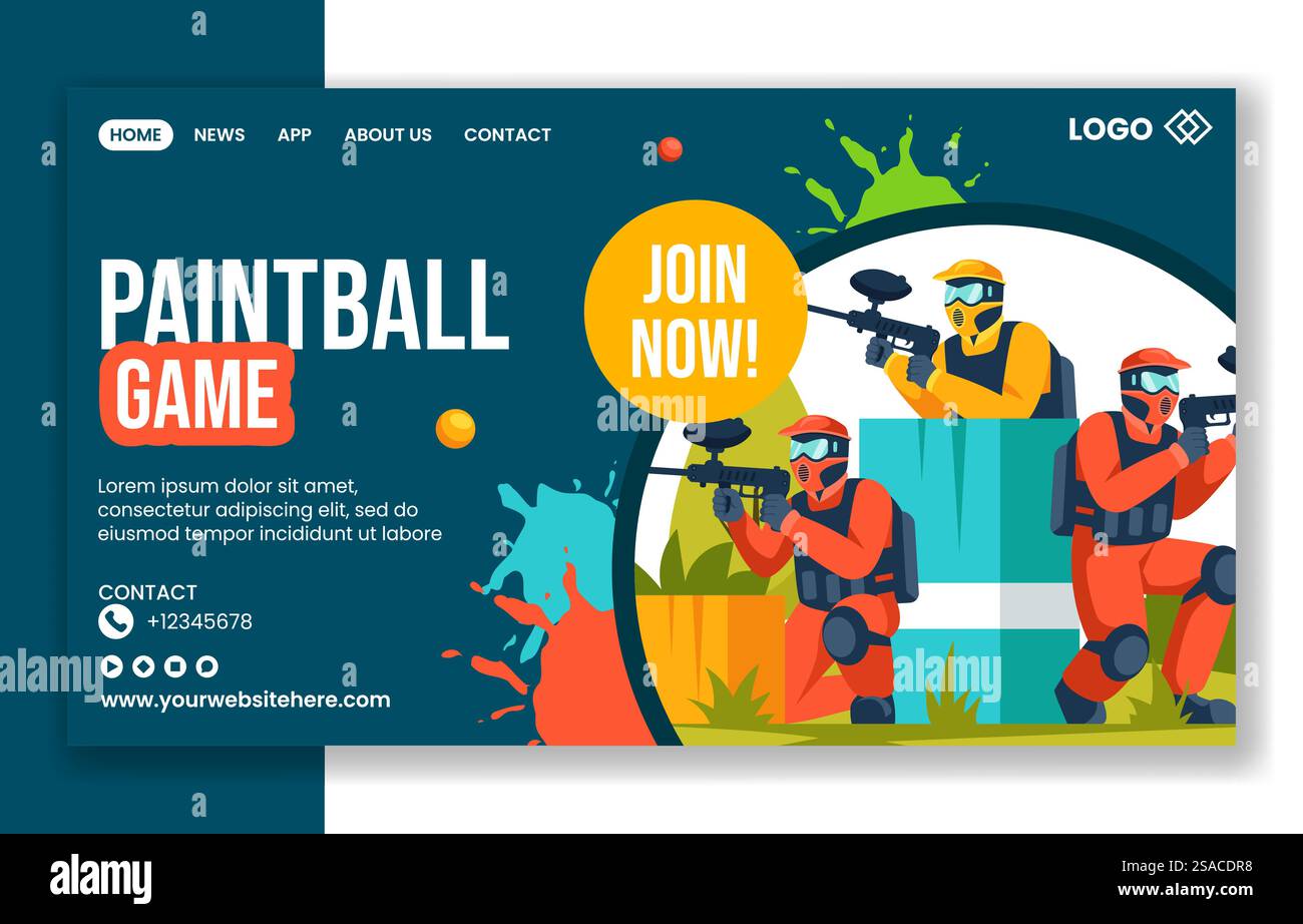 Paintball Game Social Media Landing Page Cartoon Hand Drawn Templates ...