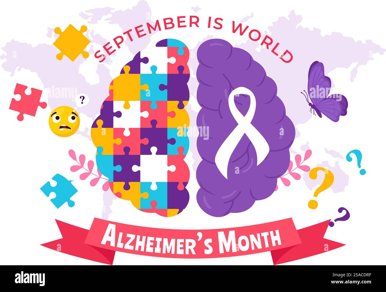 World Alzheimer’s Day Vector Illustration featuring an Elderly and a Brain Jigsaw Puzzle ...