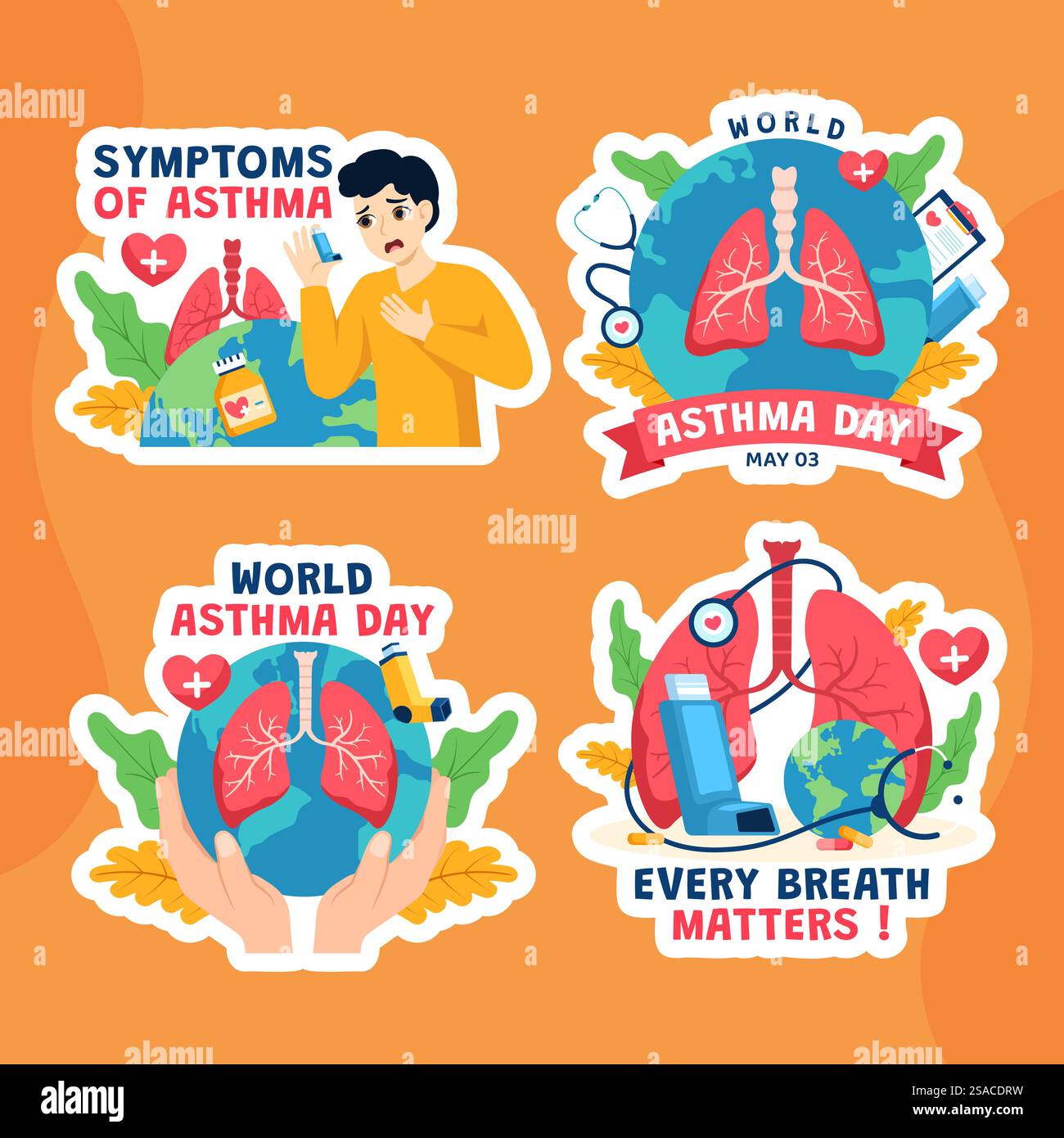 Asthma Day Label Flat Cartoon Hand Drawn Templates Background ...