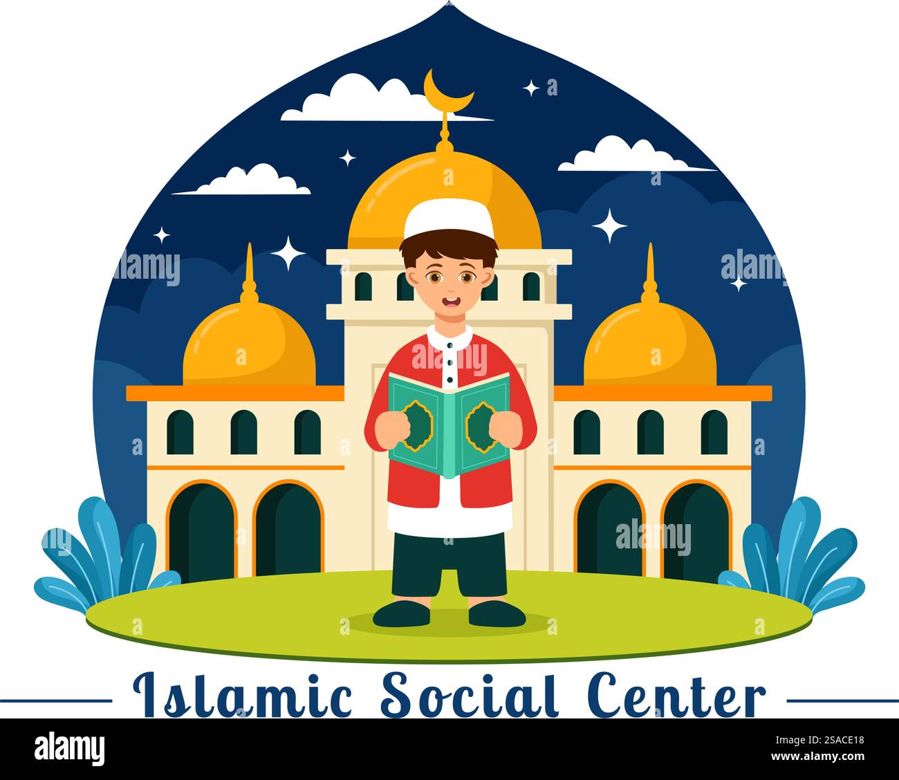 Islamic Social Center Vector Illustration Featuring Mosques ...