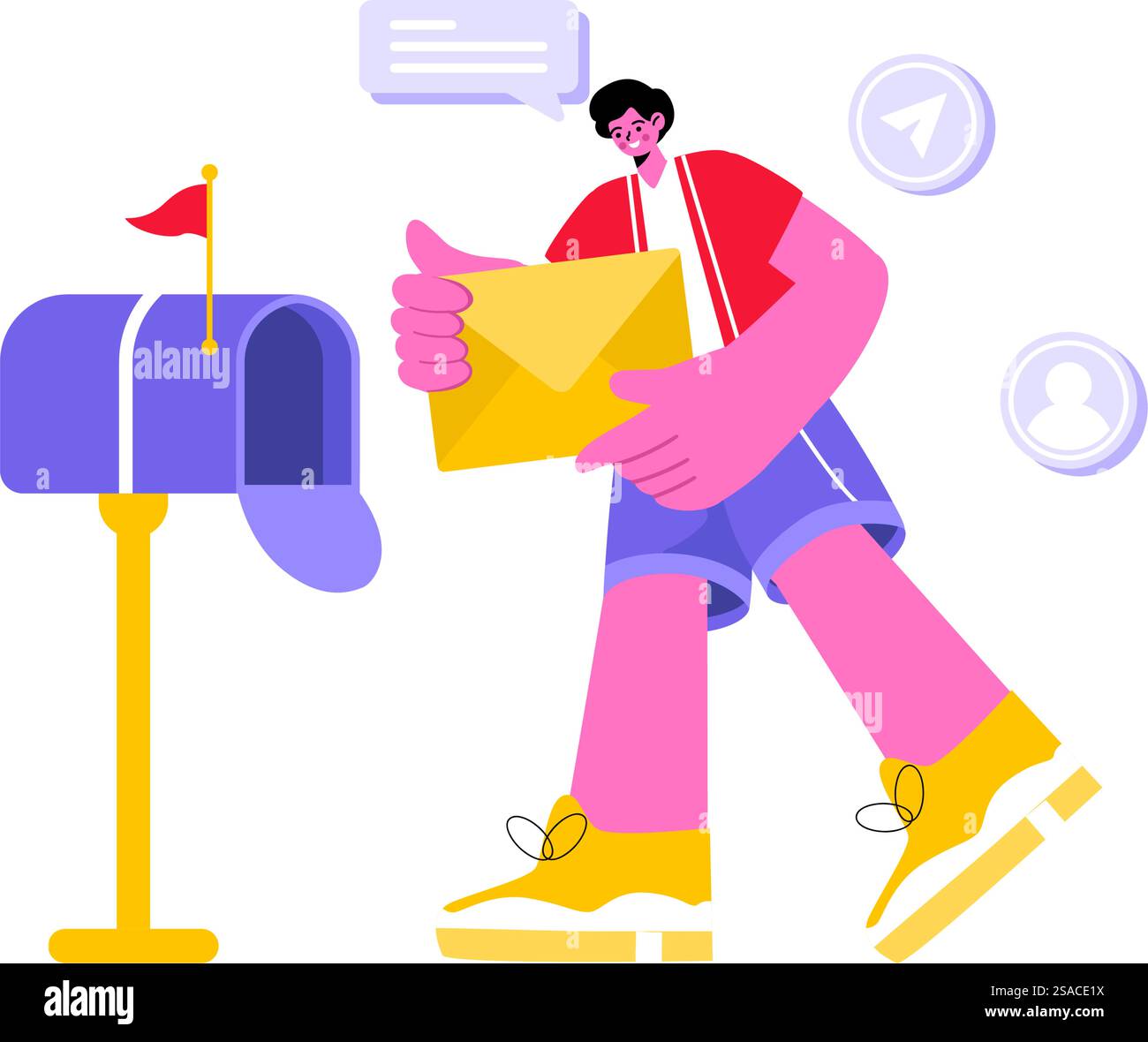 Email Service Vector Illustration with File Correspondence Delivery ...