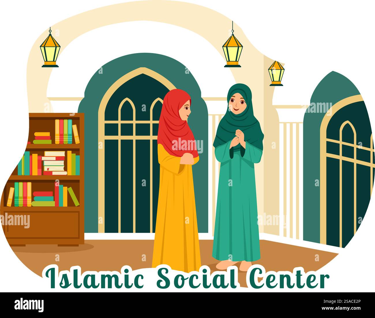 Islamic Social Center Vector Illustration Featuring Mosques ...