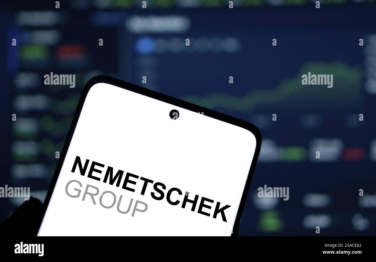 Nemetschek logo is displyed on smartphone. Nemetschek Group is a vendor ...