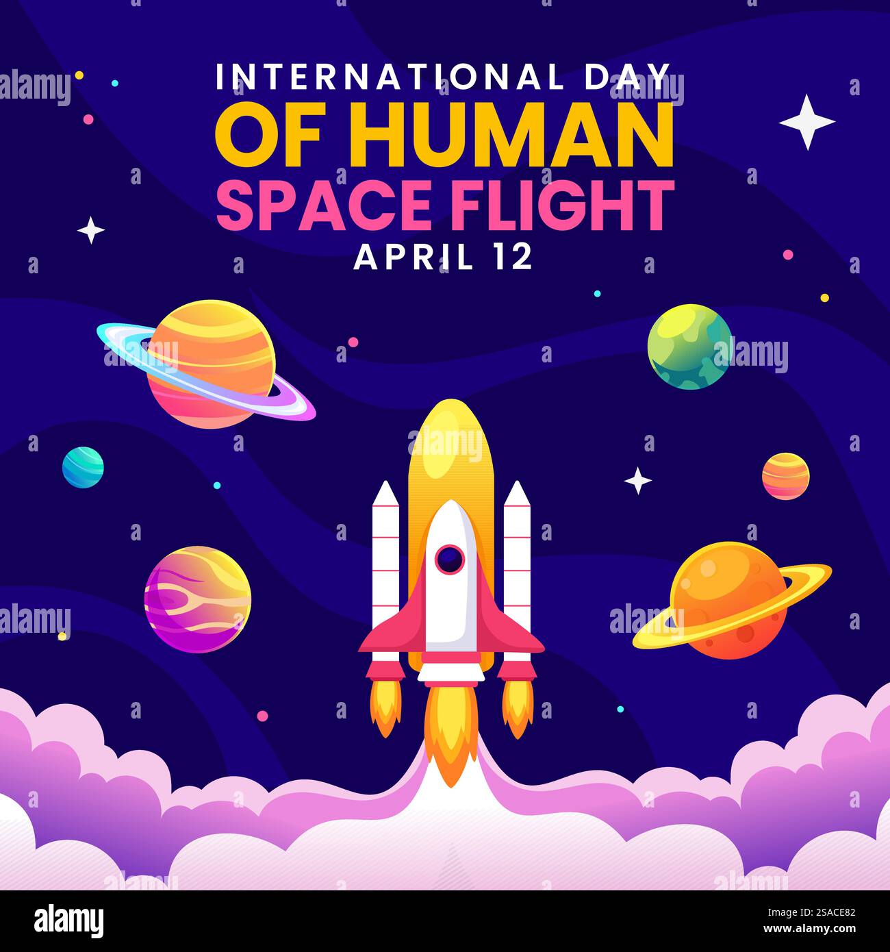 Human Space Flight Social Media Illustration Flat Cartoon Hand Drawn ...