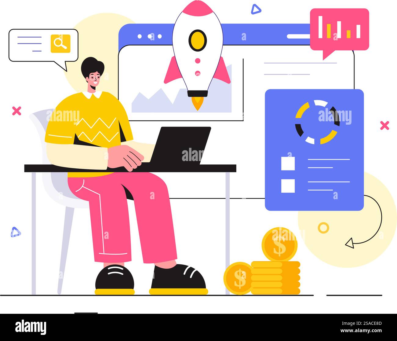 Market Research and Analysis Vector Illustration with Team Management ...