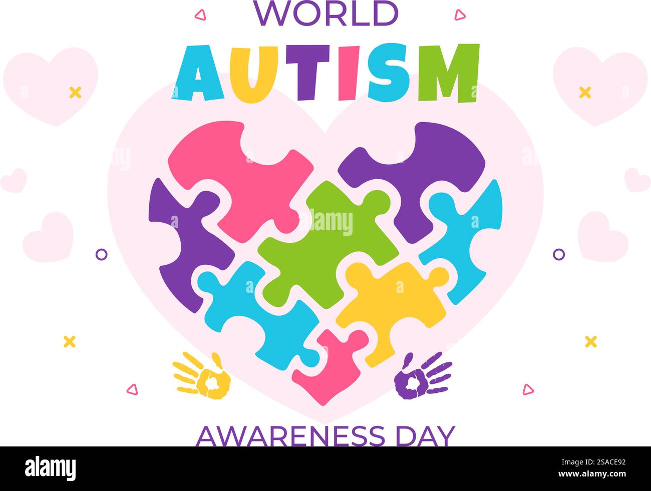 World Autism Awareness Day Vector Illustration with Ribbon of Puzzle ...