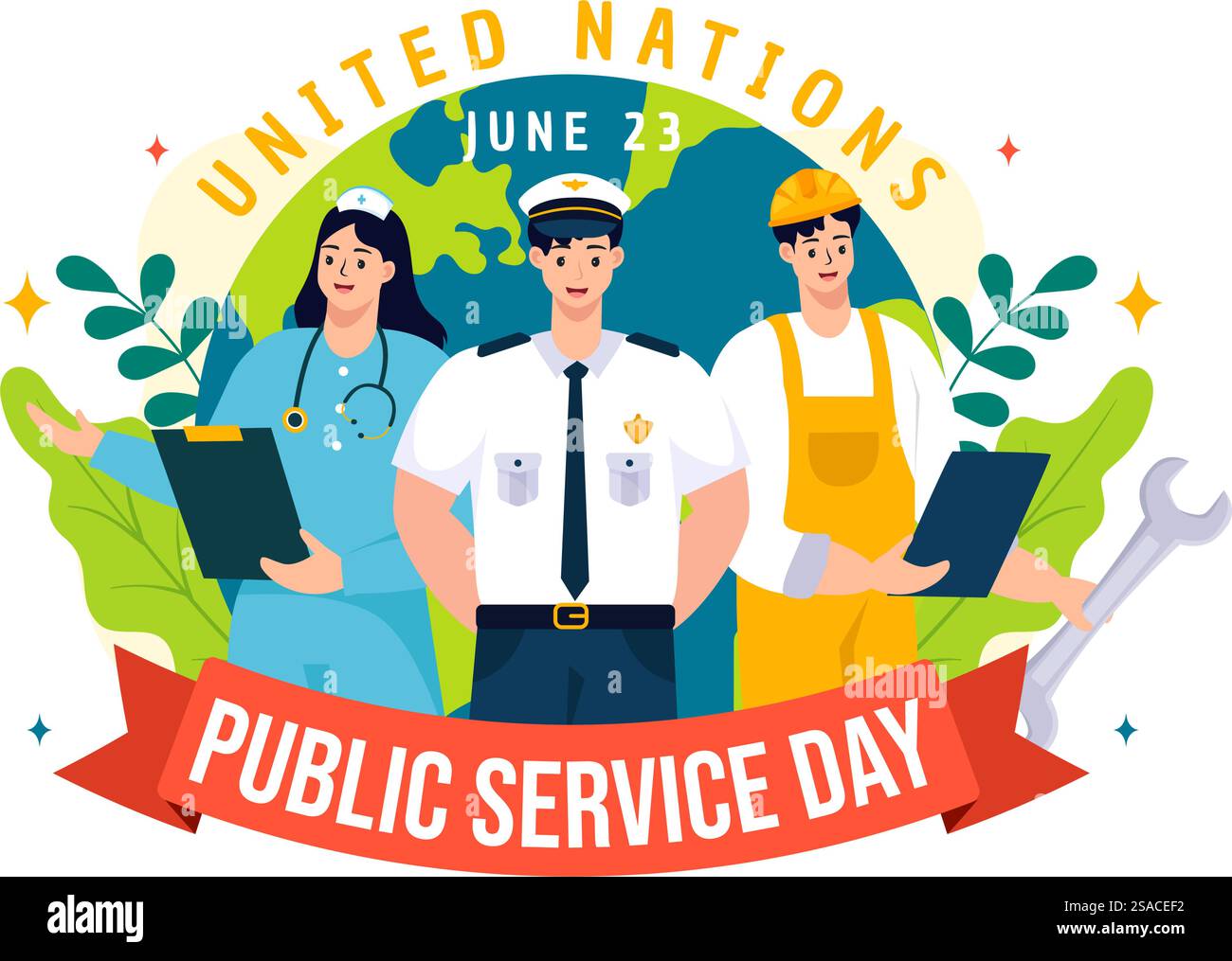 United Nations Public Service Day Vector Illustration with Publics ...