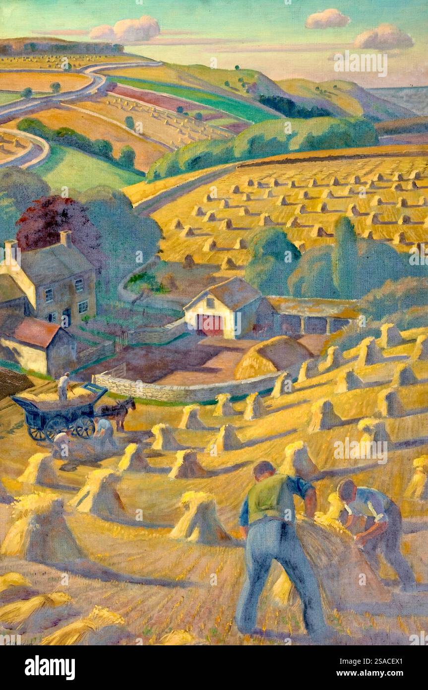 Adrian Allinson - Men Build Haystacks Amid a Pastoral Landscape - 1939 ...