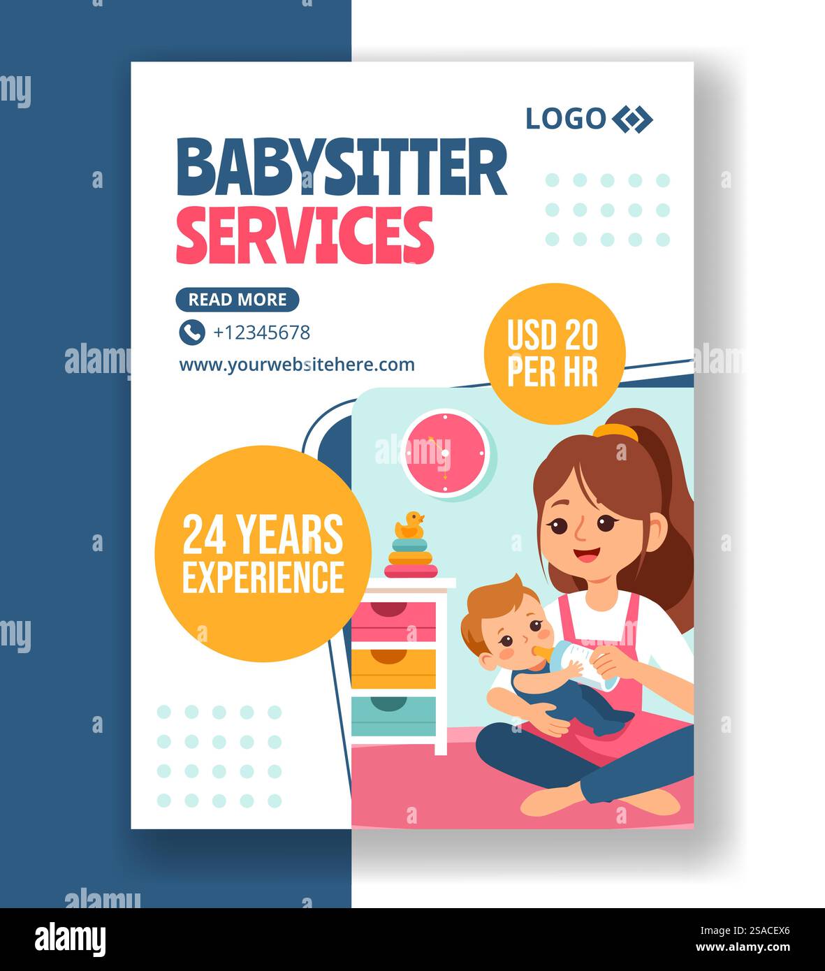 Babysitter or Nanny Services Vertical Poster Flat Cartoon Hand Drawn ...