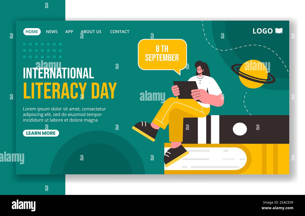 Literacy Day Social Media Landing Page Cartoon Hand Drawn Templates ...