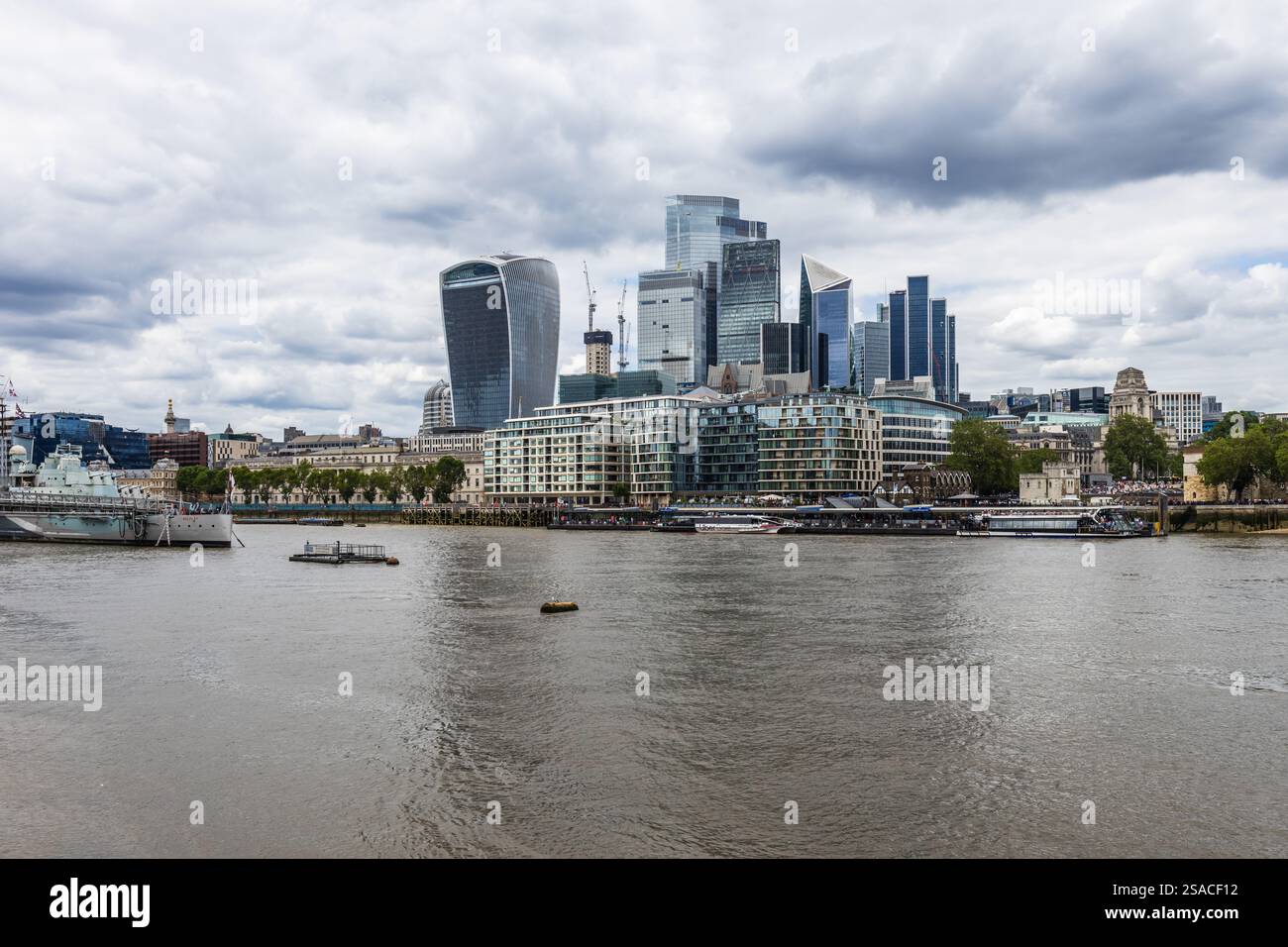 Modern London Skyline Across the River Thames with Iconic Skyscrapers ...