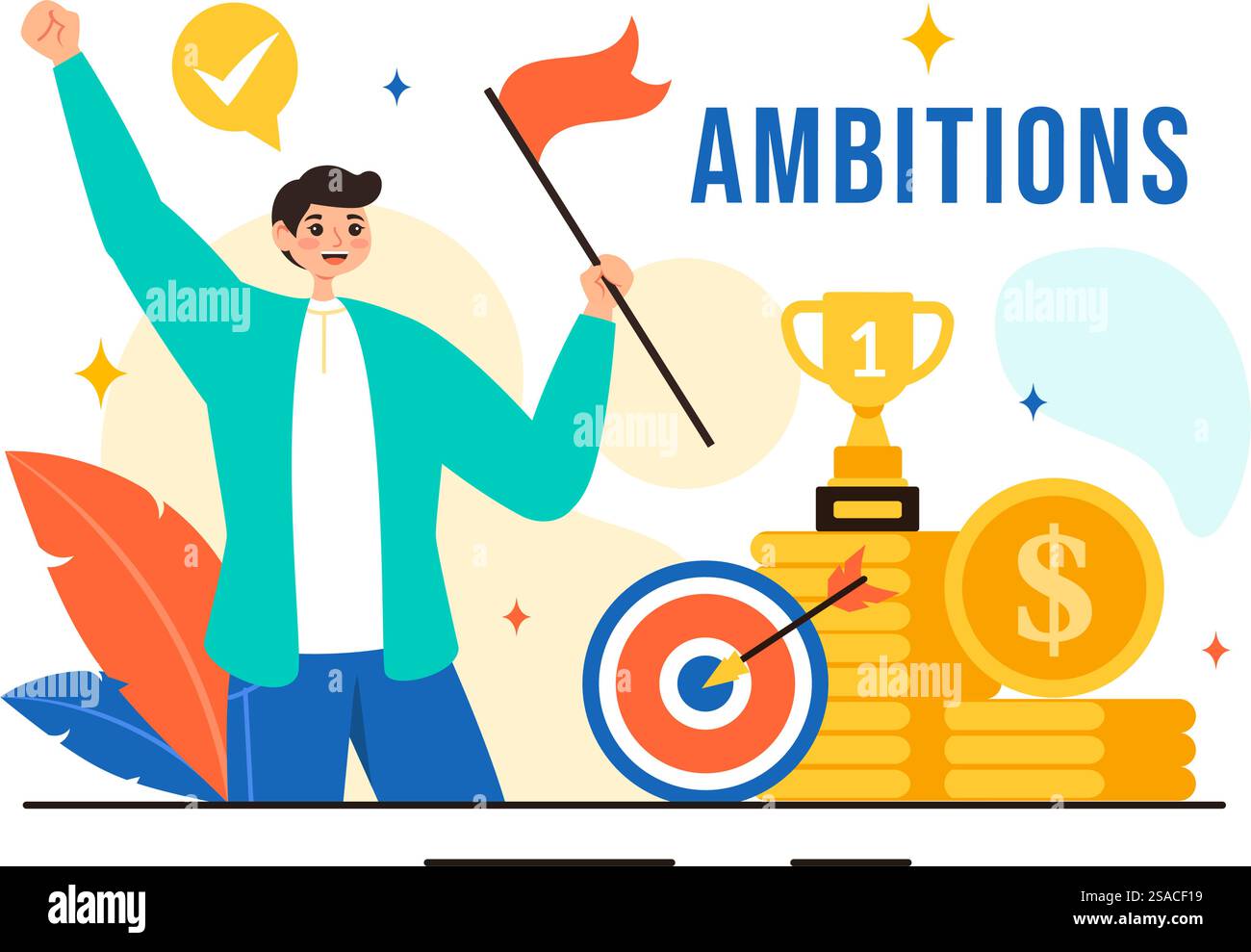 Ambition Illustration with Entrepreneur Climbing the Ladder to Success ...