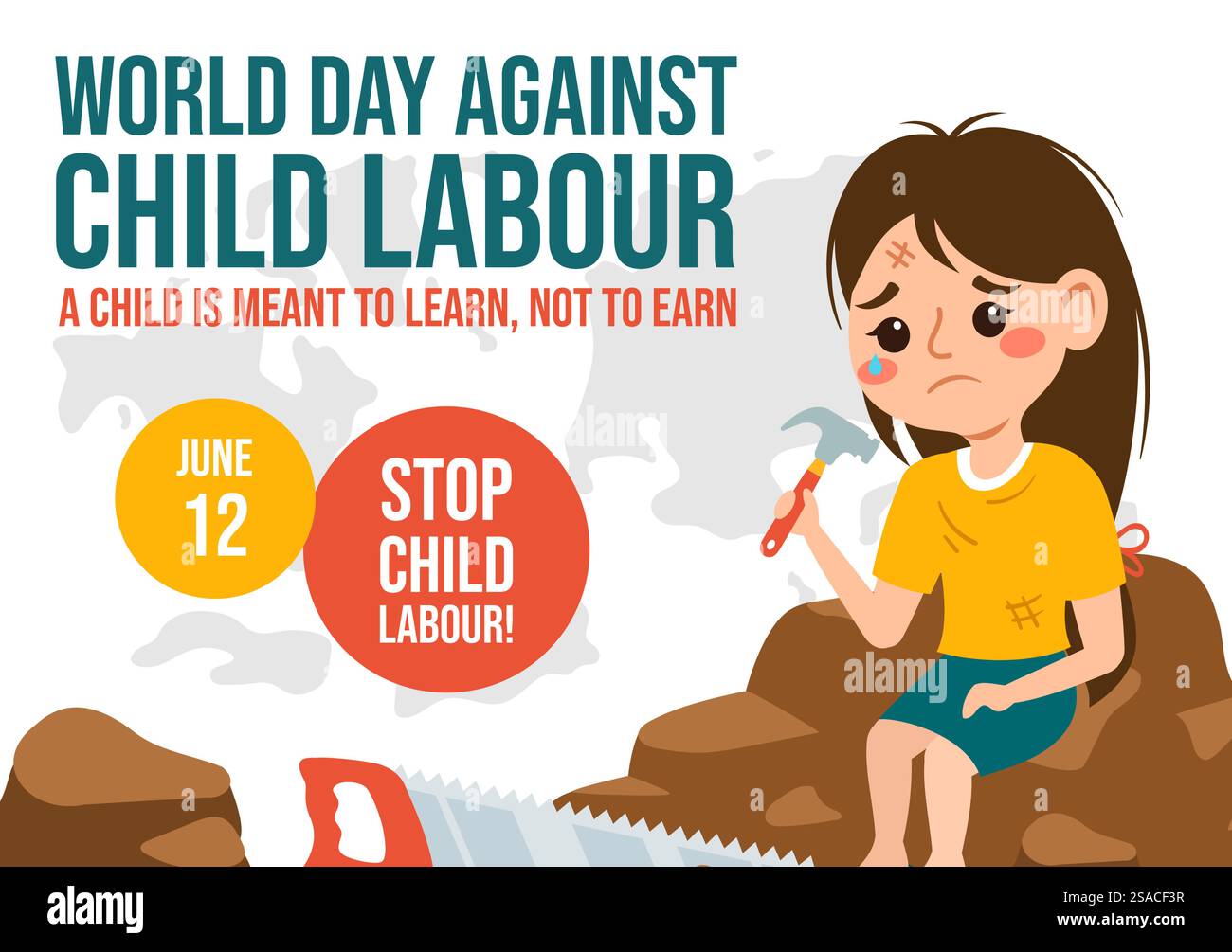 Against Child Labour Social Media Background Flat Cartoon Hand Drawn ...