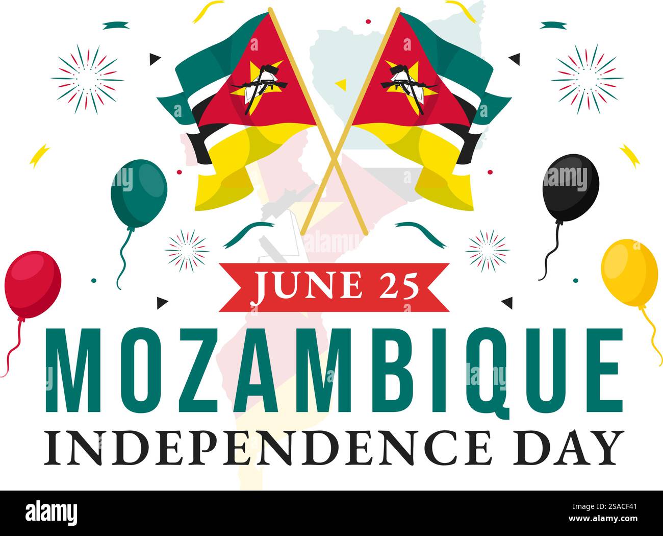 Mozambique Independence Day Vector Illustration on 25 June with Waving ...
