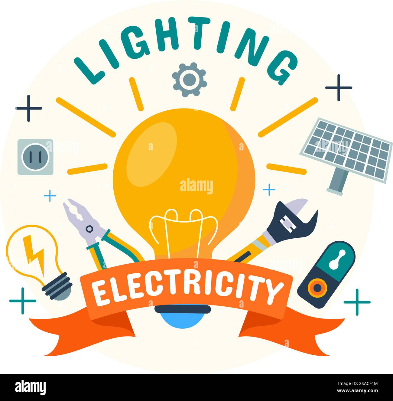 Lighting and Electricity Vector Illustration with Lamp and Energy ...