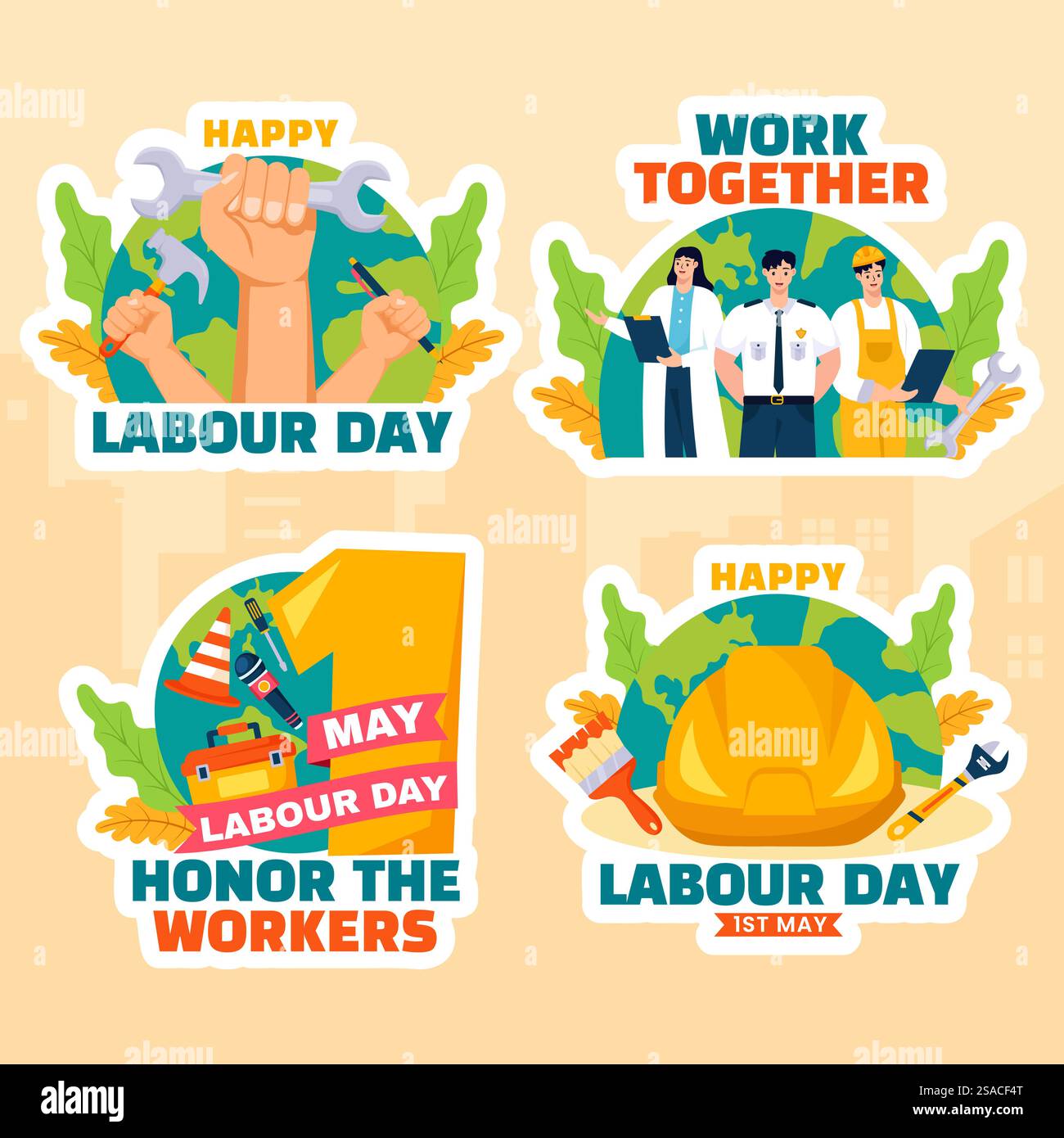 Labour Day Label Flat Cartoon Hand Drawn Templates Background ...