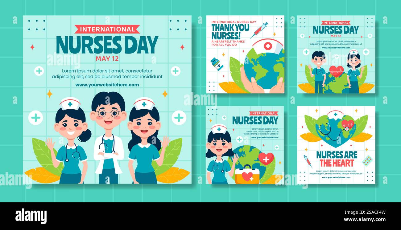 Nurses Day Social Media Post Flat Cartoon Hand Drawn Templates ...