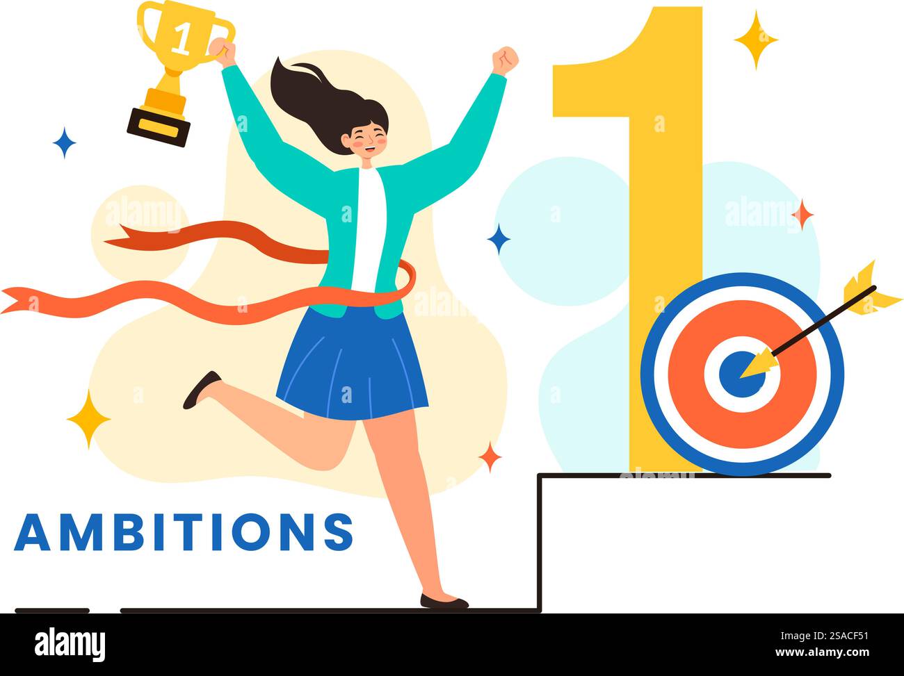 Ambition Illustration with Entrepreneur Climbing the Ladder to Success ...