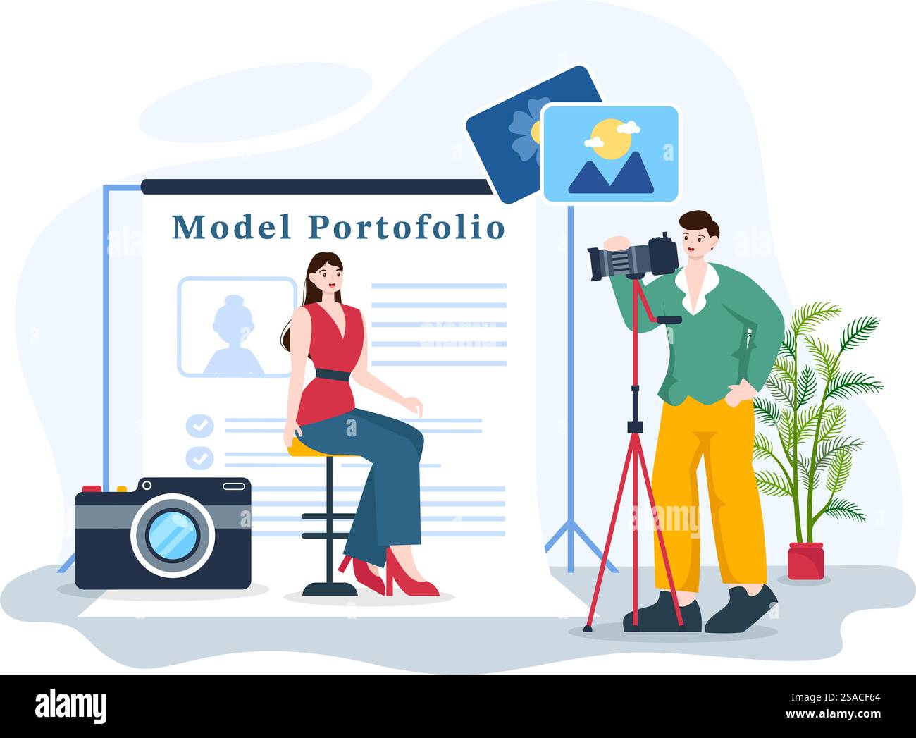Model Portfolio Vector Illustration with Modeling Agency Manager and ...