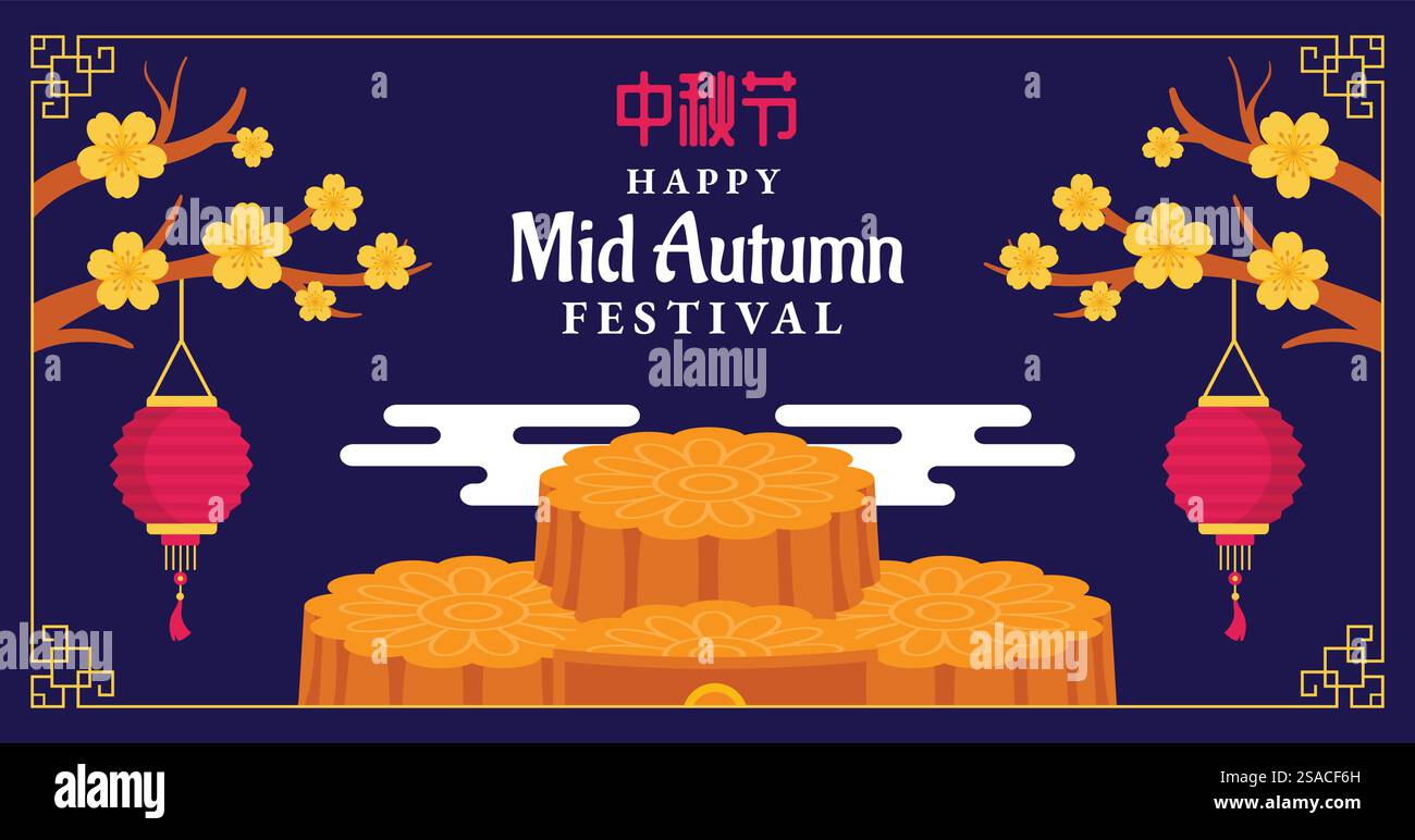 Translation : Mid Autumn Festival. Social Media Post Flat Cartoon Hand ...