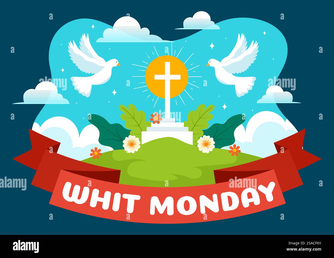 Whit Monday Vector Illustration with a Pigeon or Dove for Christian ...