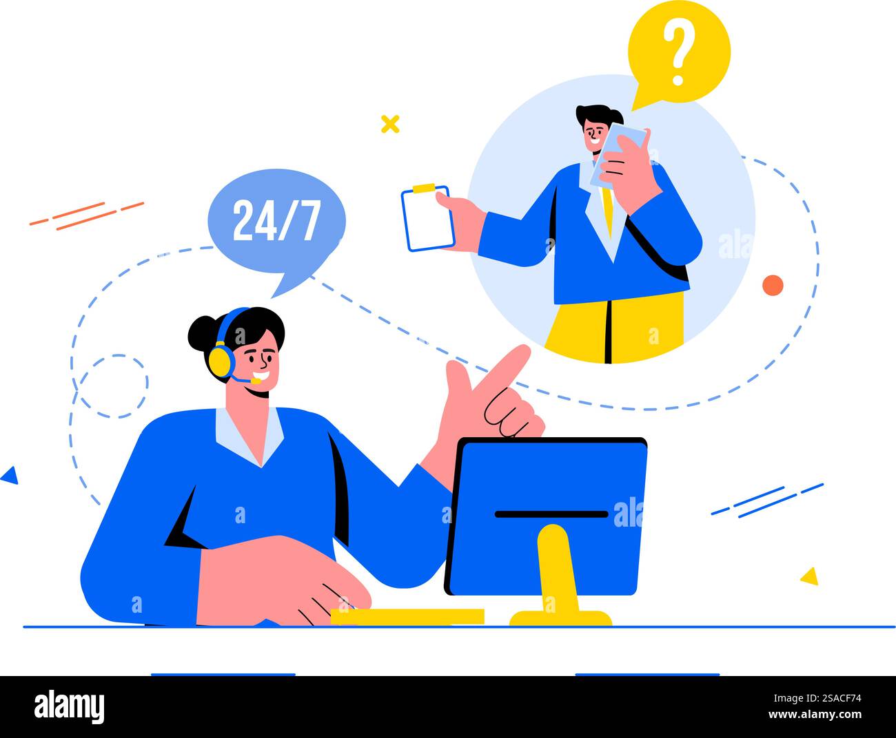 Call Center Agent Vector Illustration of Customer Service or Hotline ...
